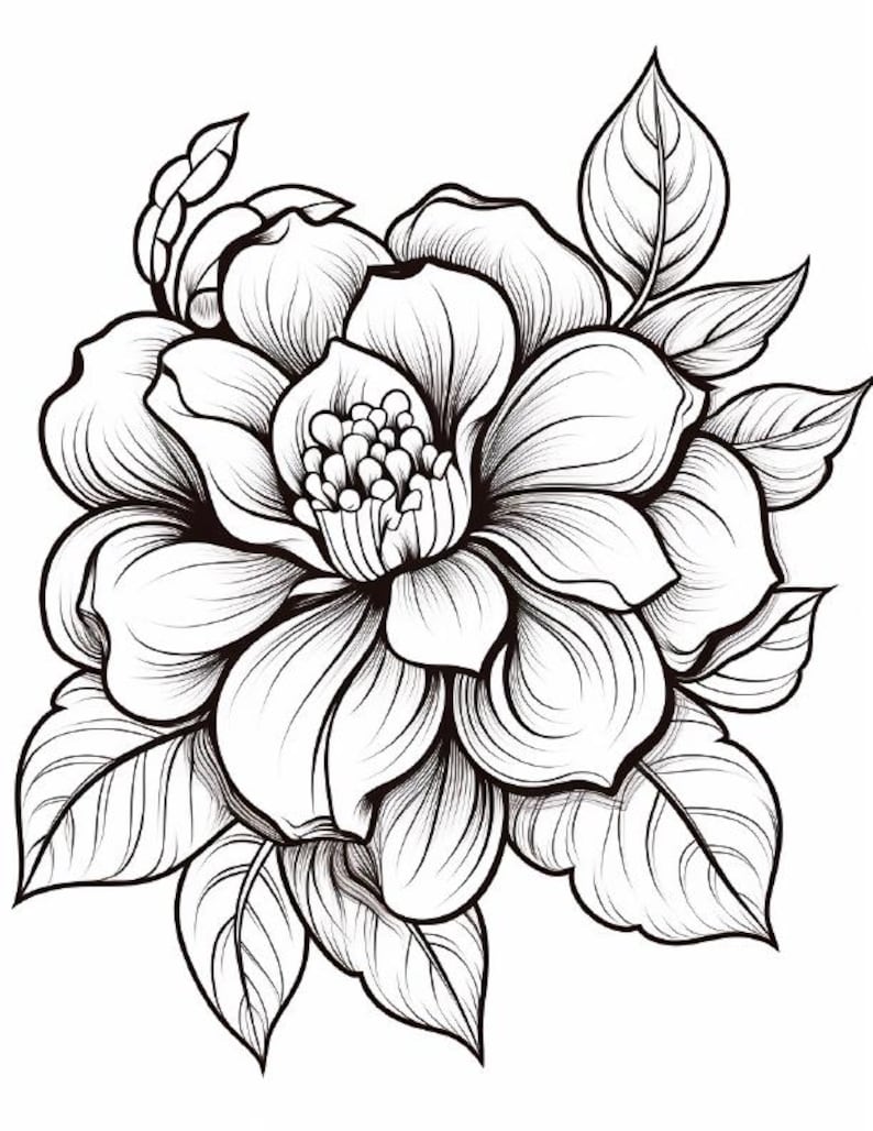 30 Printable Flower Coloring Pages - PNG Digital Download + Bonus 205 ...