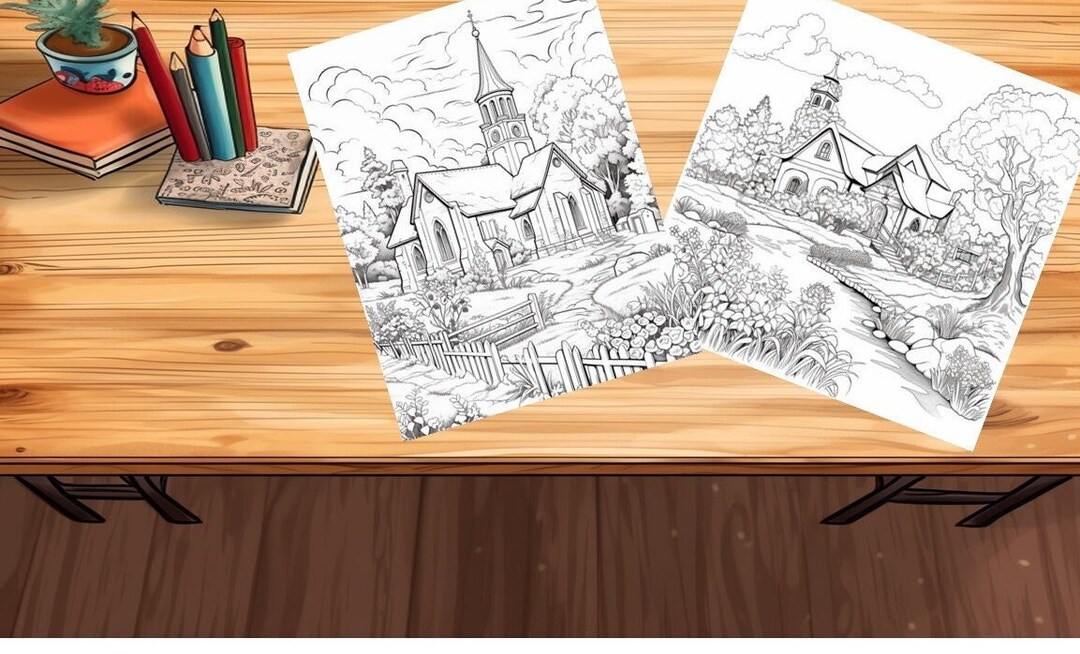 117 Charming Country Village Scenes (part 1): Printable PDF Coloring ...