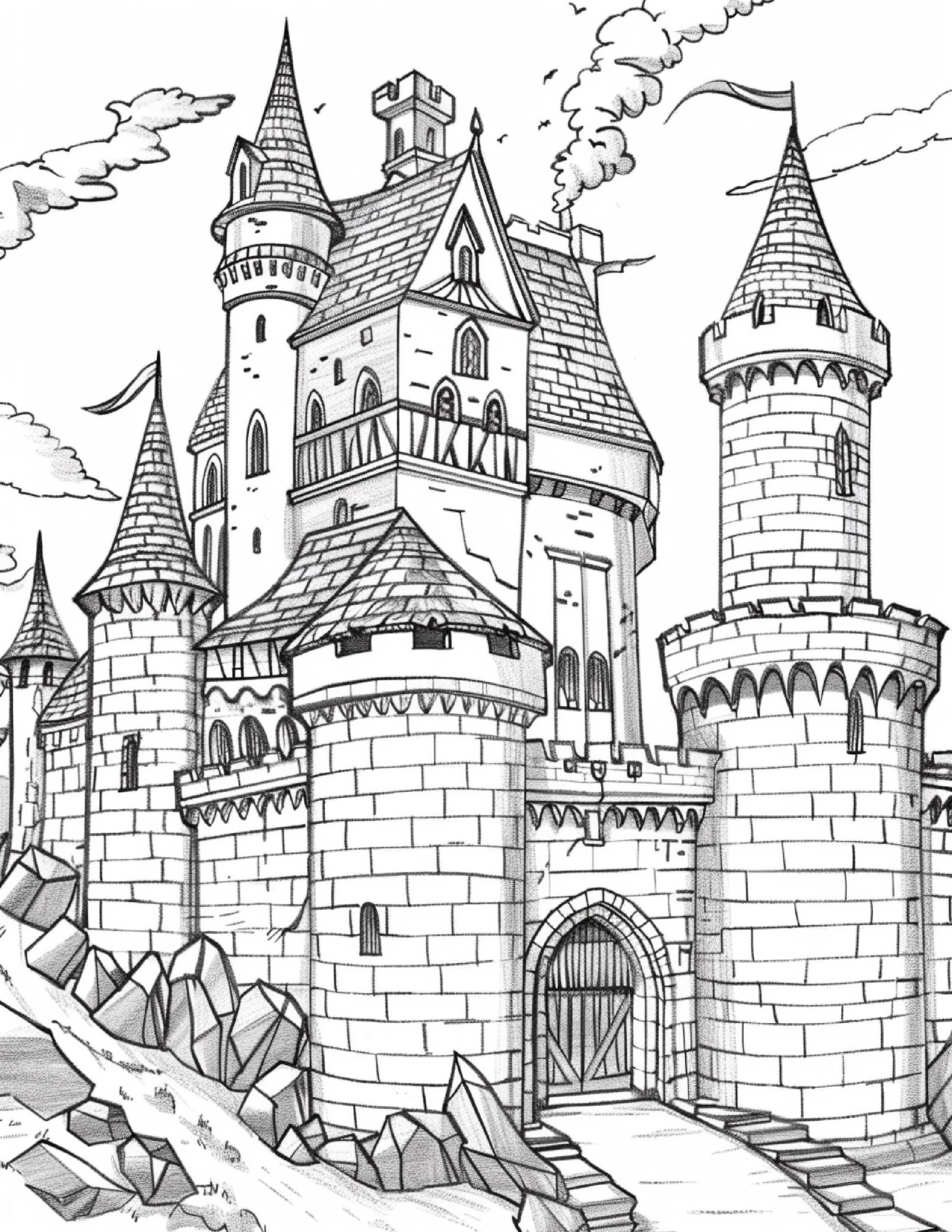 100 Immersive Medieval Castle Coloring Pages PDF + 200 PNG Files ...