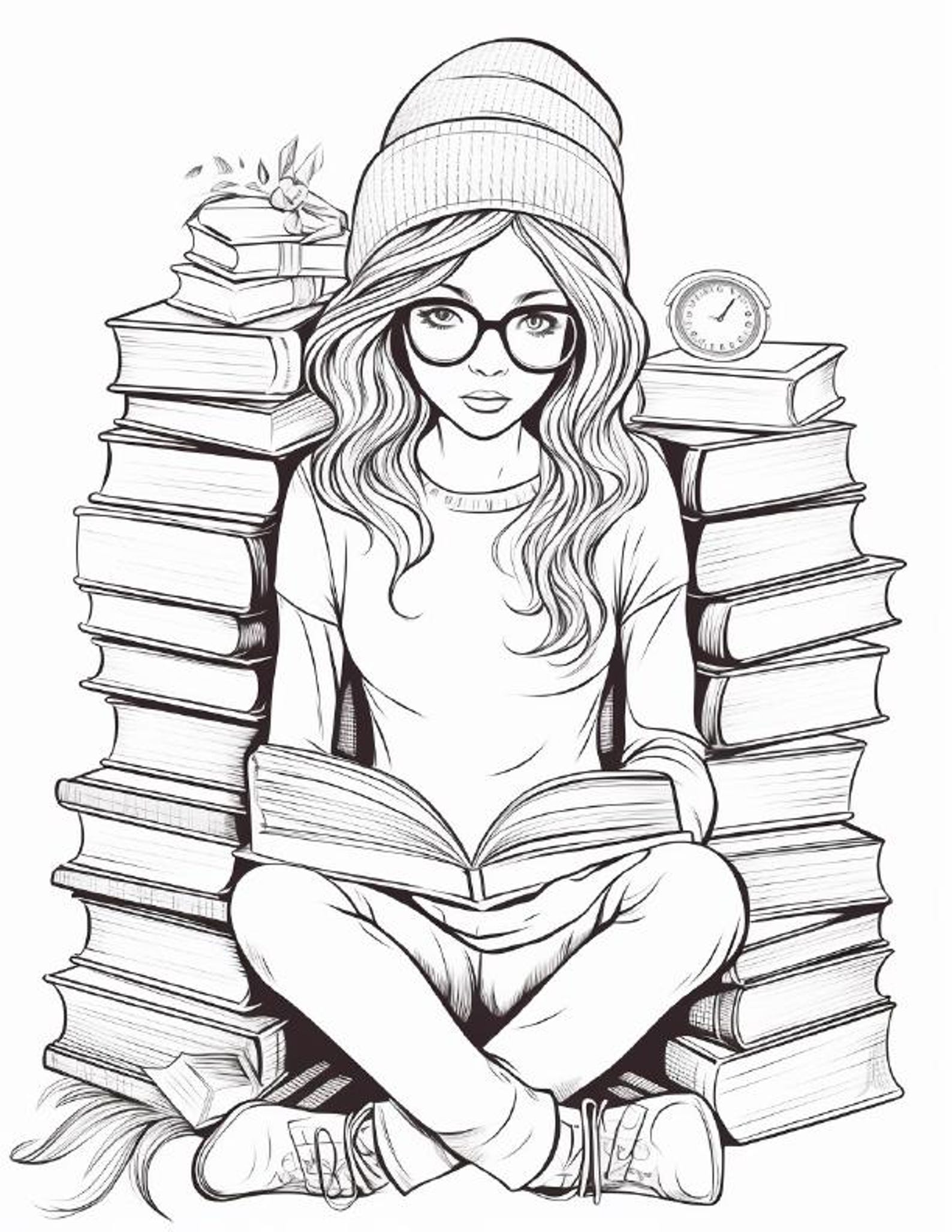 320 Colorable Illustrations: People Reading Books Download All Images ...
