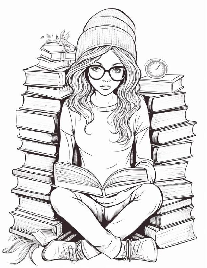 320 Colorable Illustrations: People Reading Books Download All Images ...