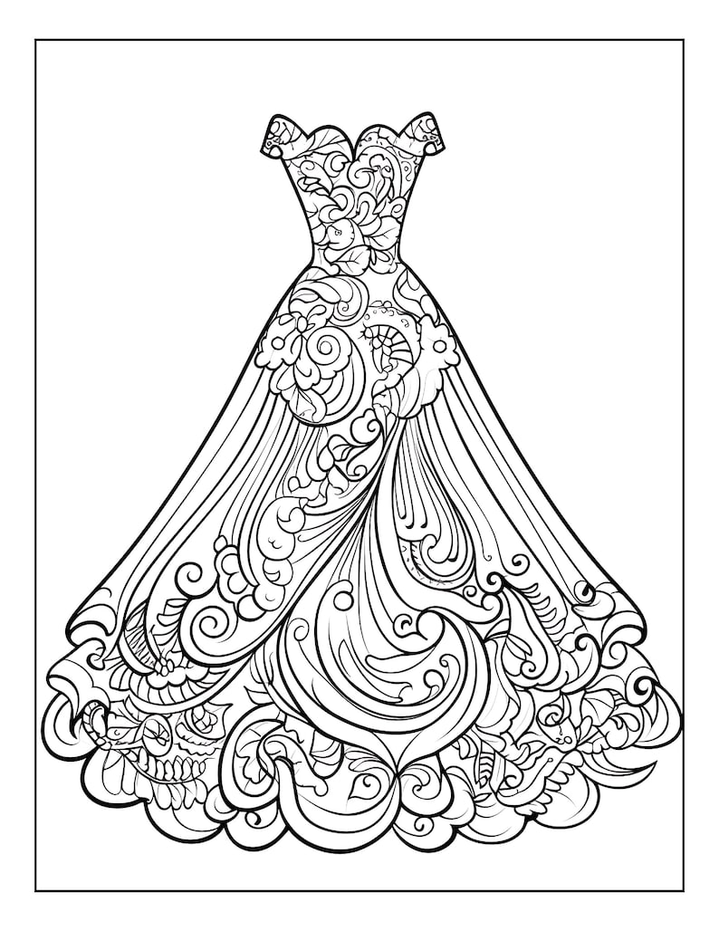 100 Dresses to Color - Instant PDF Download - Fashion Coloring Pages ...