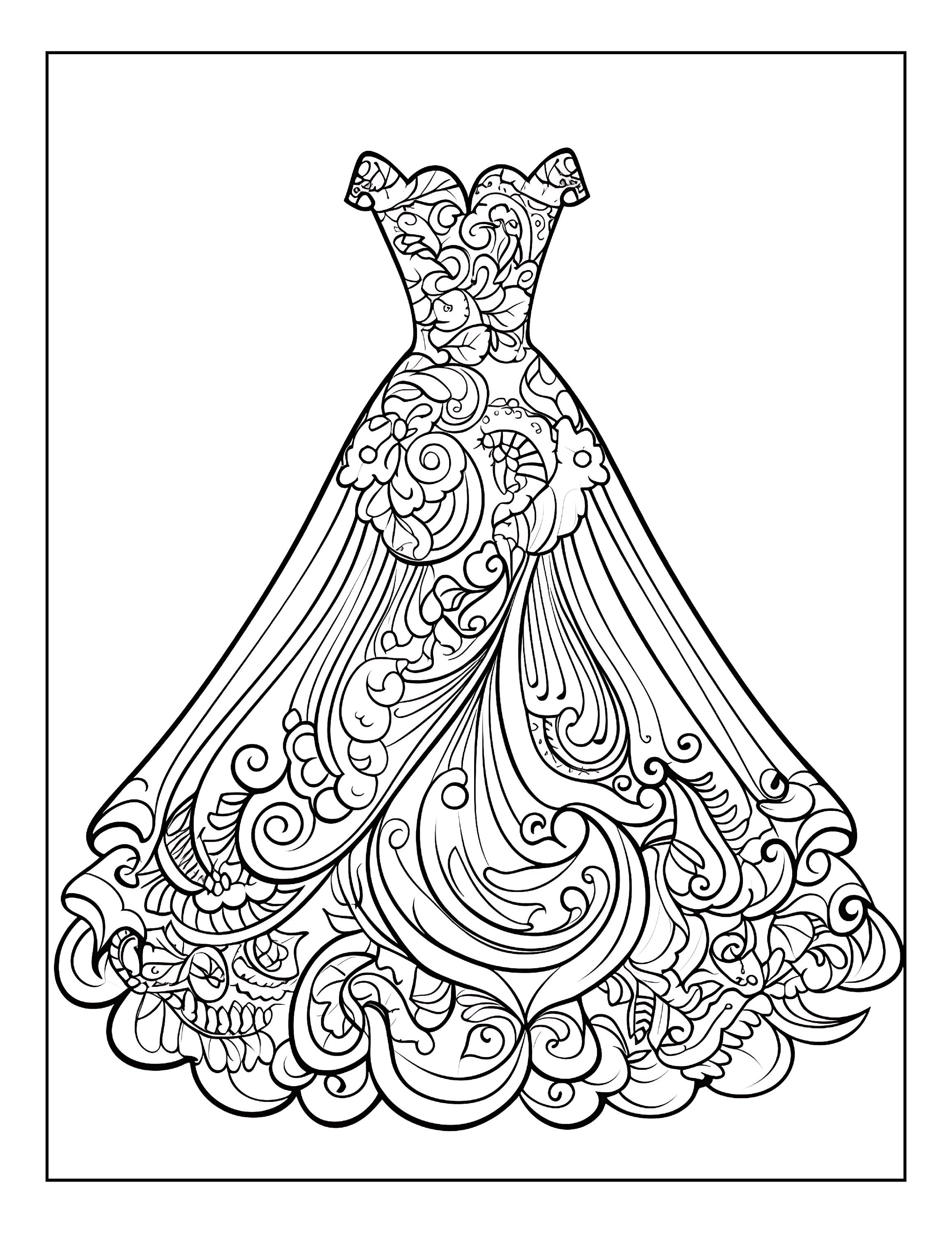 100 Dresses to Color - Instant PDF Download - Fashion Coloring Pages ...