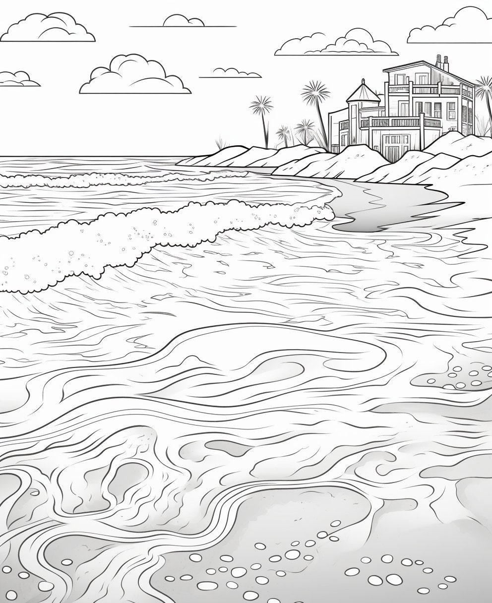 Beach Bliss: 10 Printable Coloring Pages for Relaxing Coastal Scenes - Etsy