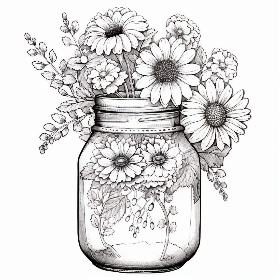 150 Floral Delights in a Jar - Printable PDF Coloring Pages - Etsy