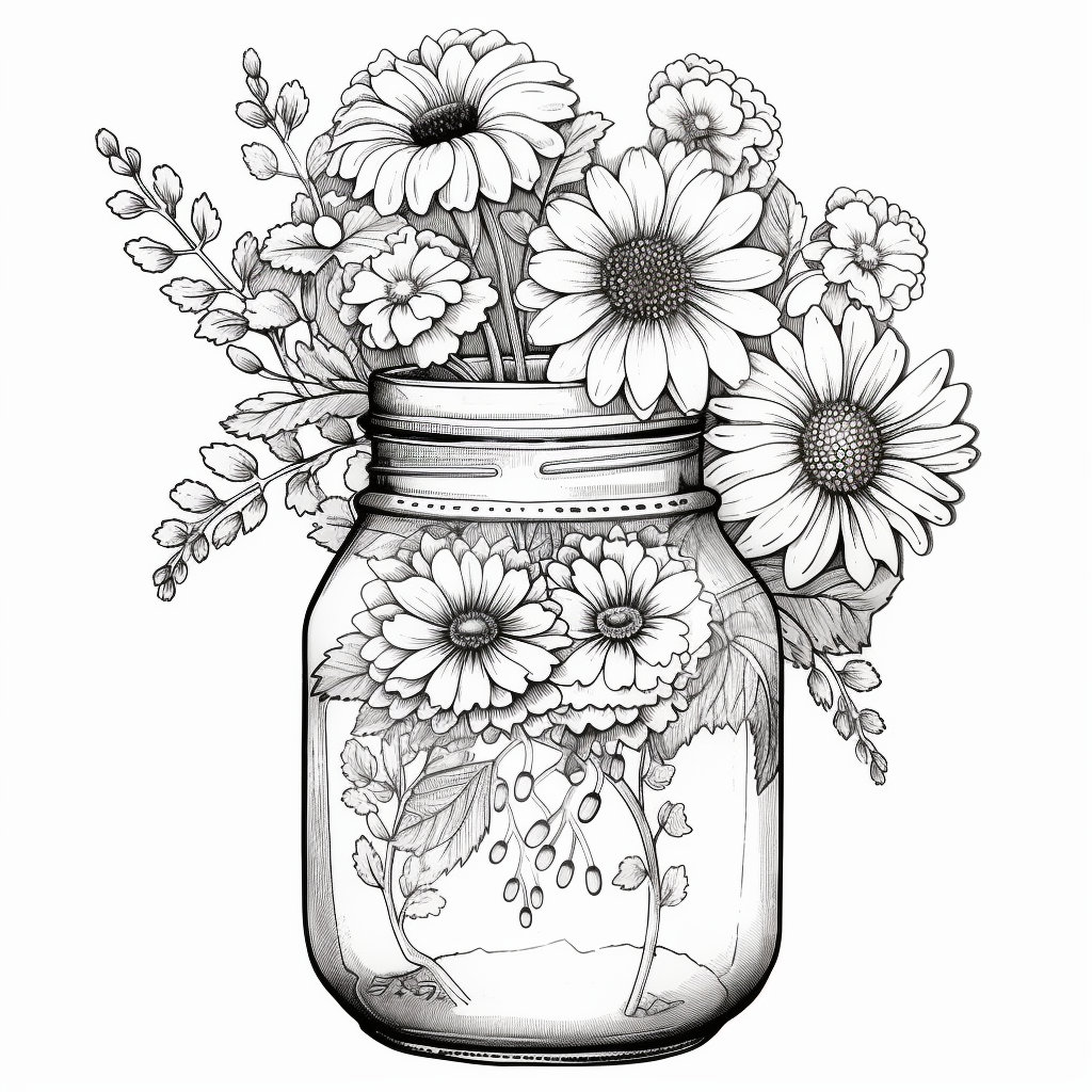 150 Floral Delights in a Jar - Printable PDF Coloring Pages - Etsy