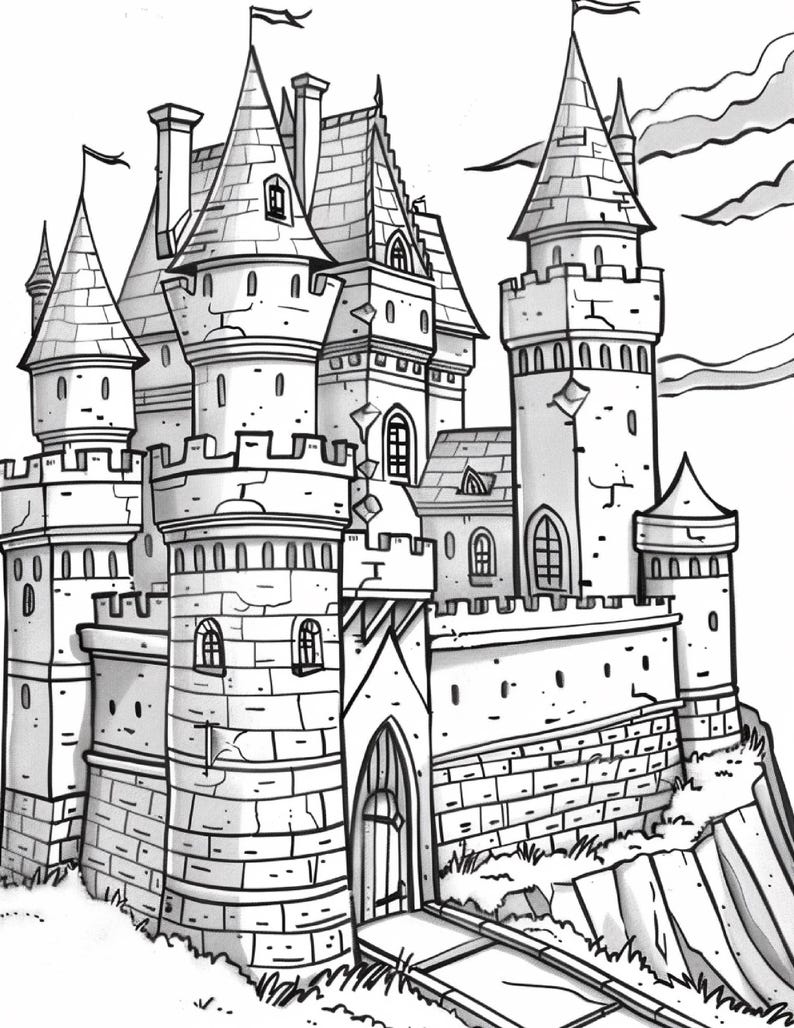Medieval Castle Coloring Pages: 100 Immersive Designs (PDF + PNG ...