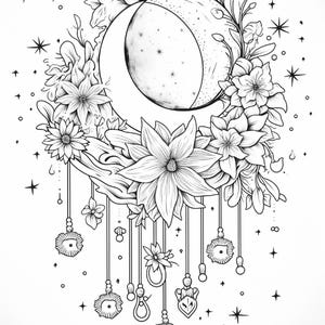 Boho Chic Moon Coloring Pages for Adults - Intricate Bohemian Lunar ...