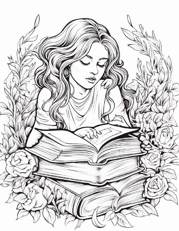 320 Colorable Illustrations: People Reading Books Download All Images ...