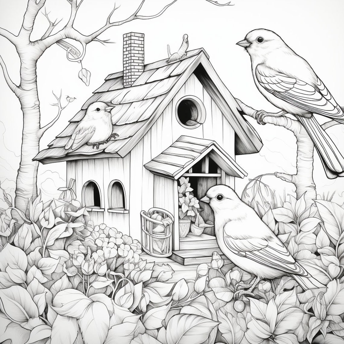 100 Bird Houses Coloring Pages + Bonus! Download Link With 291 Extra ...