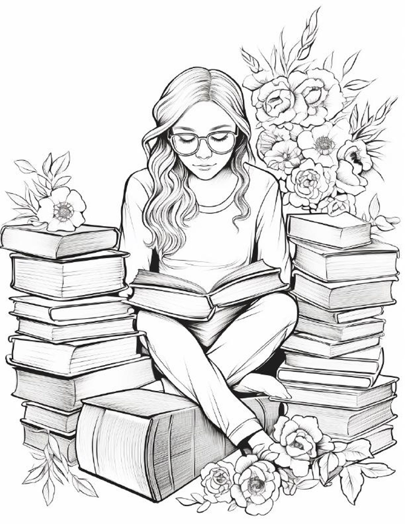 320 Colorable Illustrations: People Reading Books Download All Images ...
