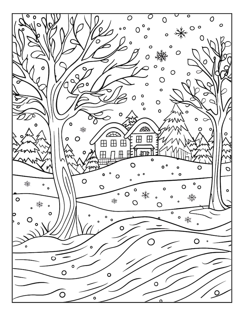 Christmas Scenes Coloring Pages: 100 Holiday Designs (PDF & PNG) - Etsy