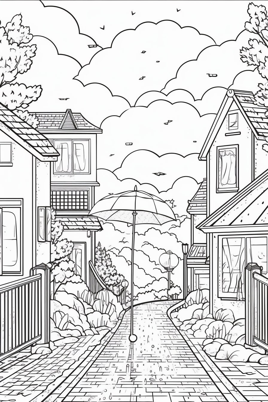 Charming Rainy Day Scenes: Printable Pictures to Color and Brighten ...