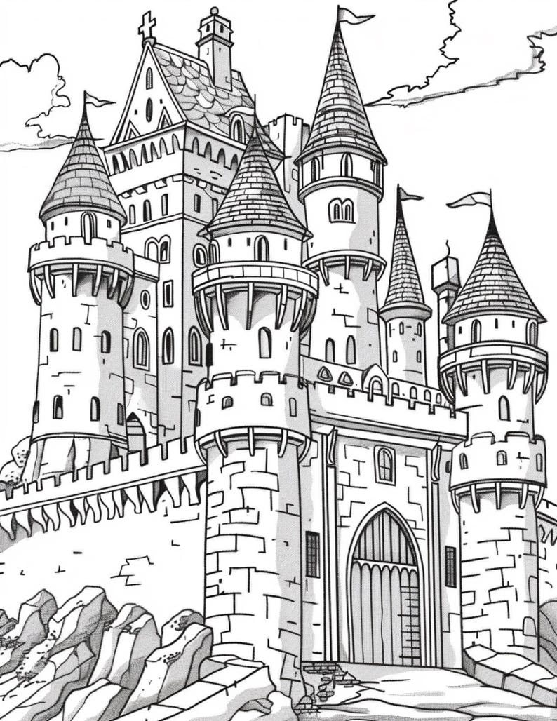 100 Immersive Medieval Castle Coloring Pages PDF 200 PNG Files Digital ...