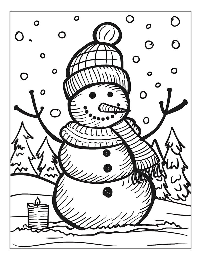 Winter Snowman Coloring Pages: 100 Fun Scenes (PDF & PNG) - Etsy
