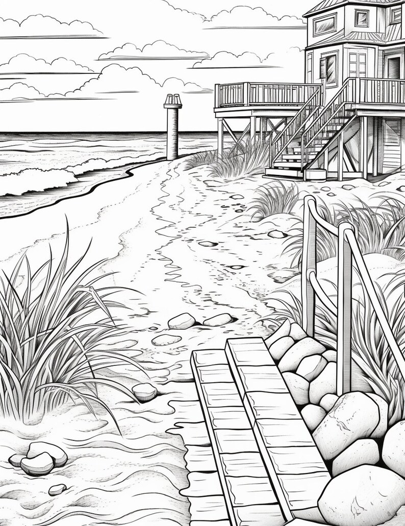 Beach Bliss: 10 Printable Coloring Pages for Relaxing Coastal Scenes - Etsy