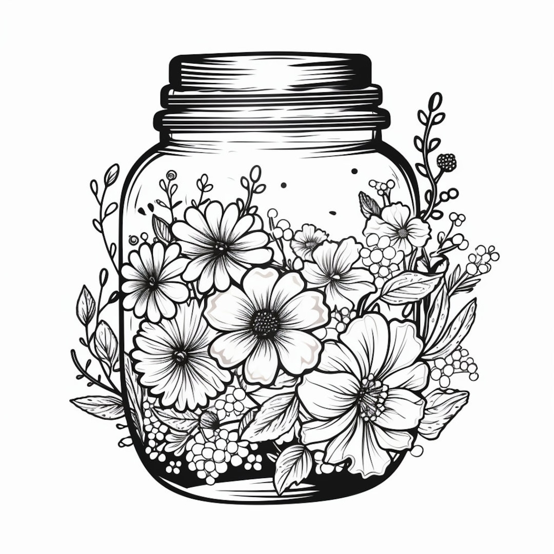 150 Floral Delights in a Jar - Printable PDF Coloring Pages - Etsy