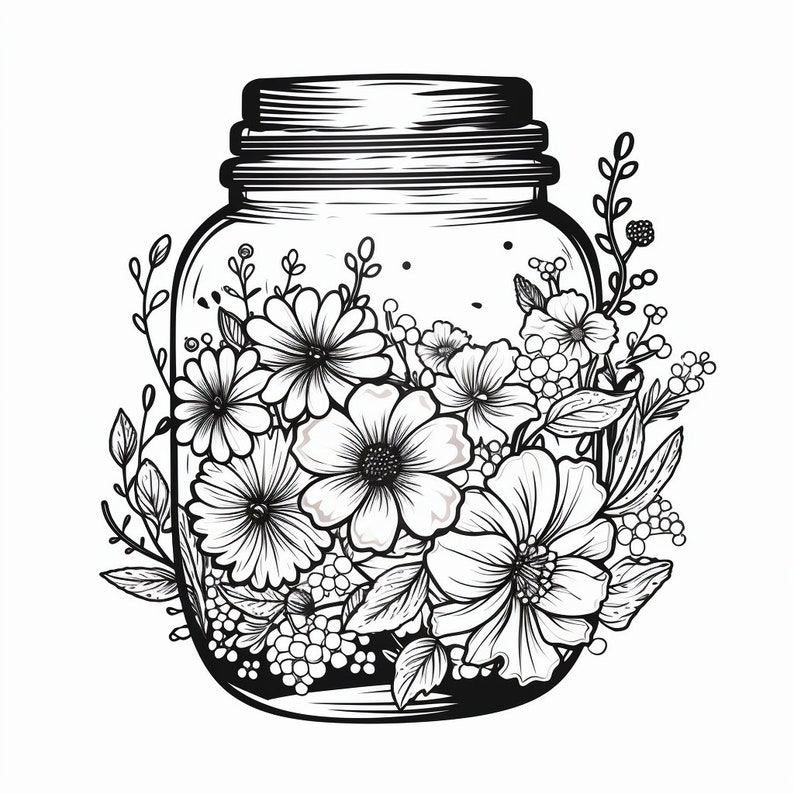 150 Floral Delights in a Jar - Printable PDF Coloring Pages - Etsy