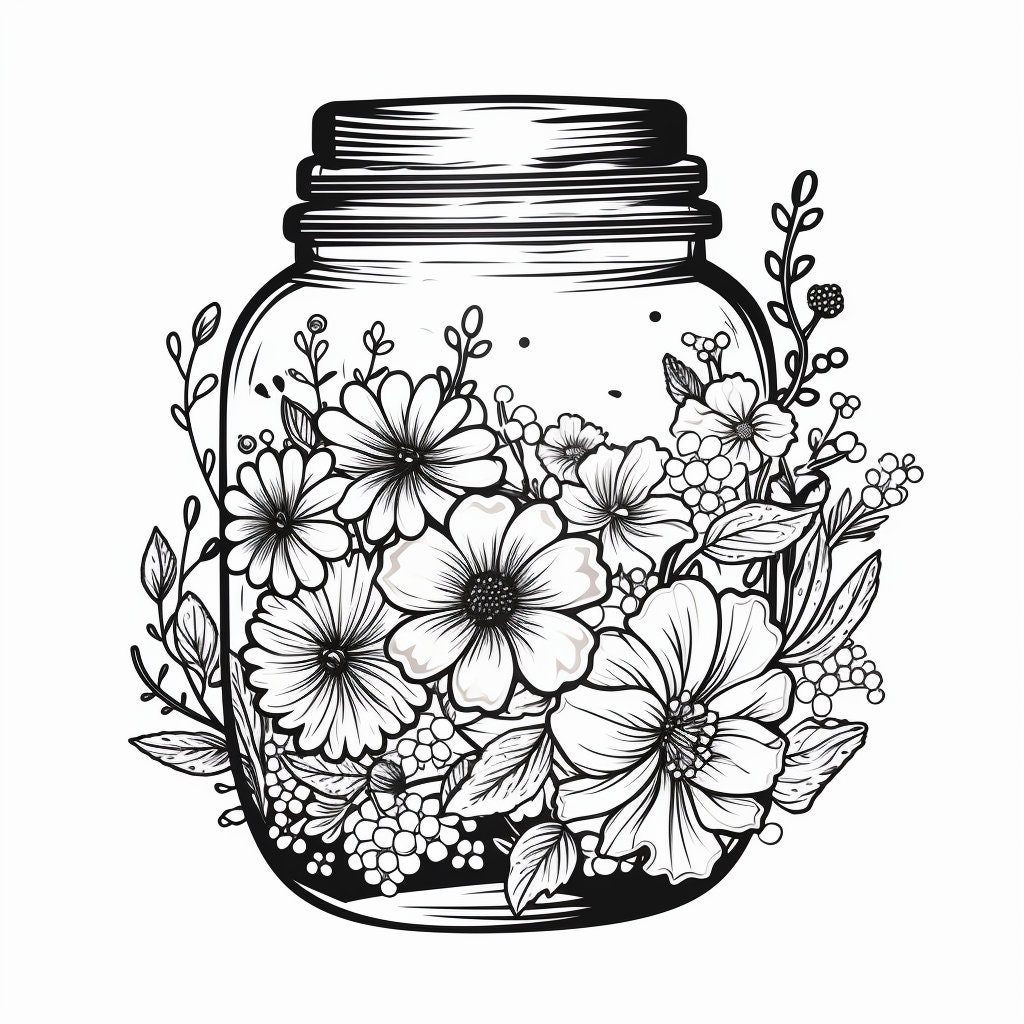 150 Floral Delights in a Jar - Printable PDF Coloring Pages - Etsy