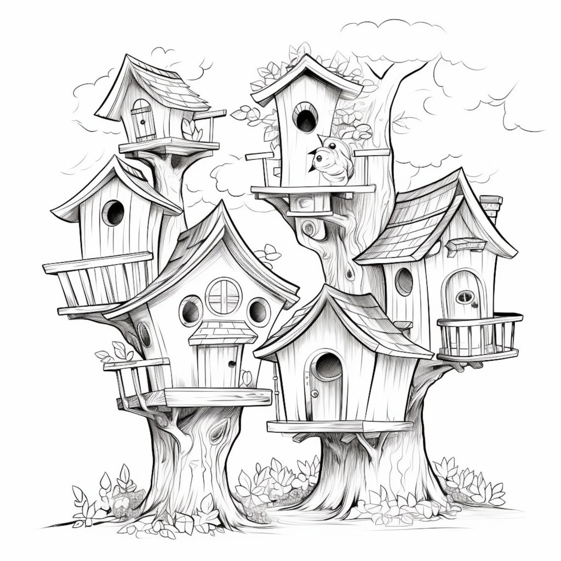 100 Bird Houses Coloring Pages + Bonus! Download Link With 291 Extra ...
