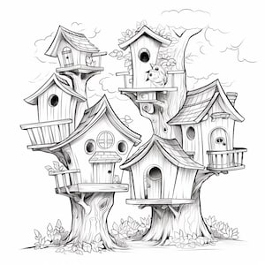 100 Bird Houses Coloring Pages + Bonus! Download Link With 291 Extra ...