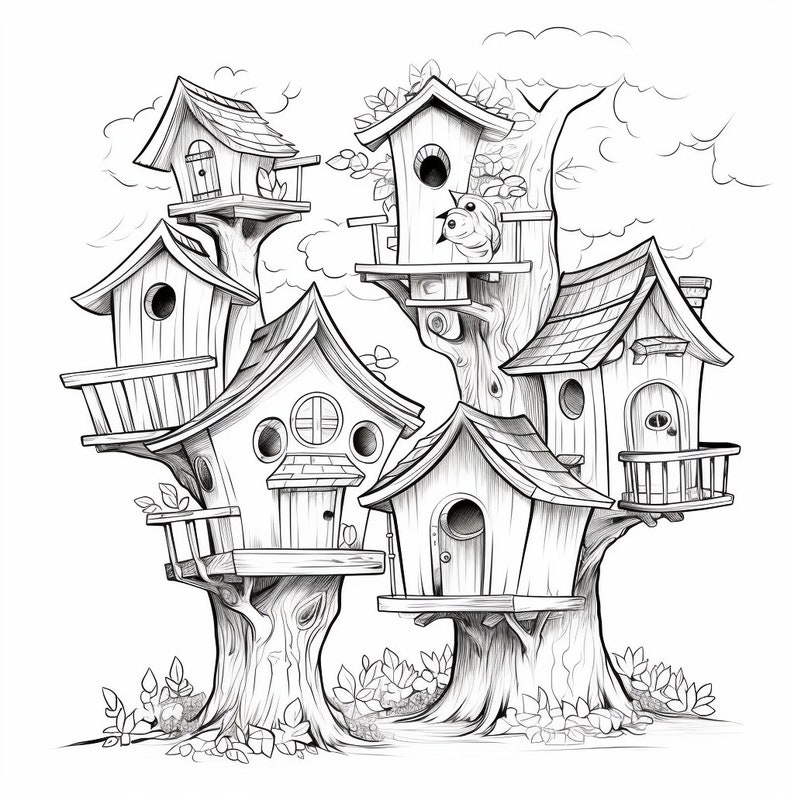 100 Bird Houses Coloring Pages + Bonus! Download Link With 291 Extra ...