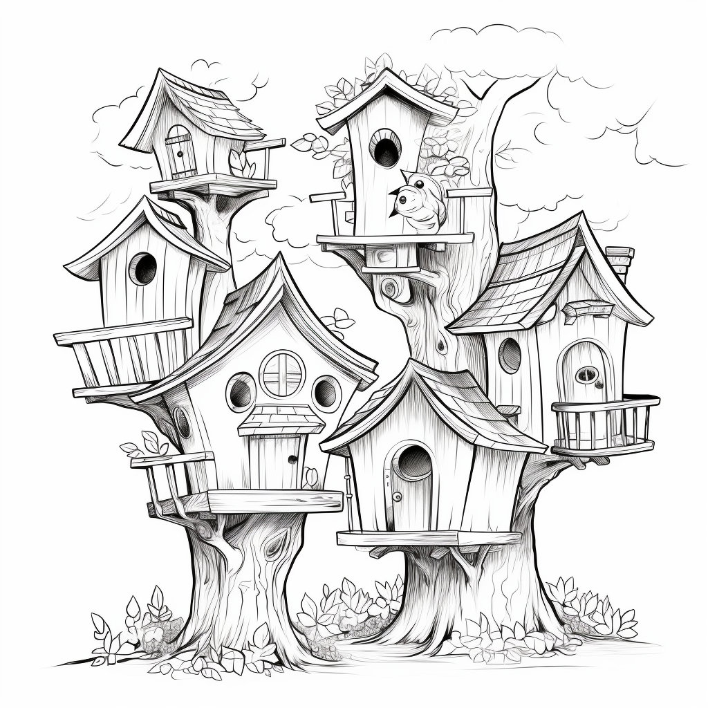 100 Bird Houses Coloring Pages + Bonus! Download Link With 291 Extra ...