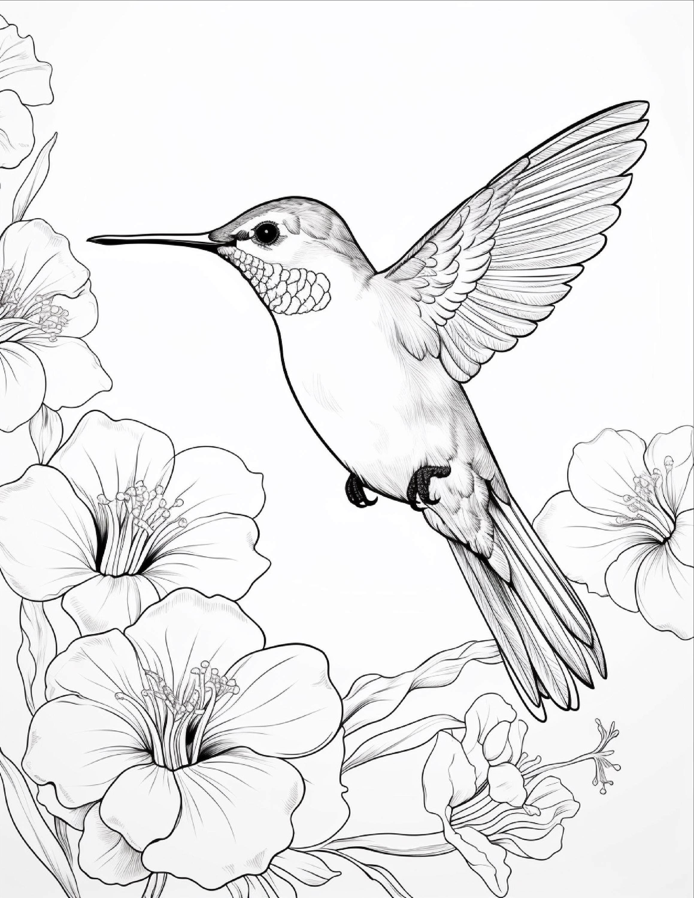 100 Hummingbird & Flower Coloring Pages PDF | Instant Download ...