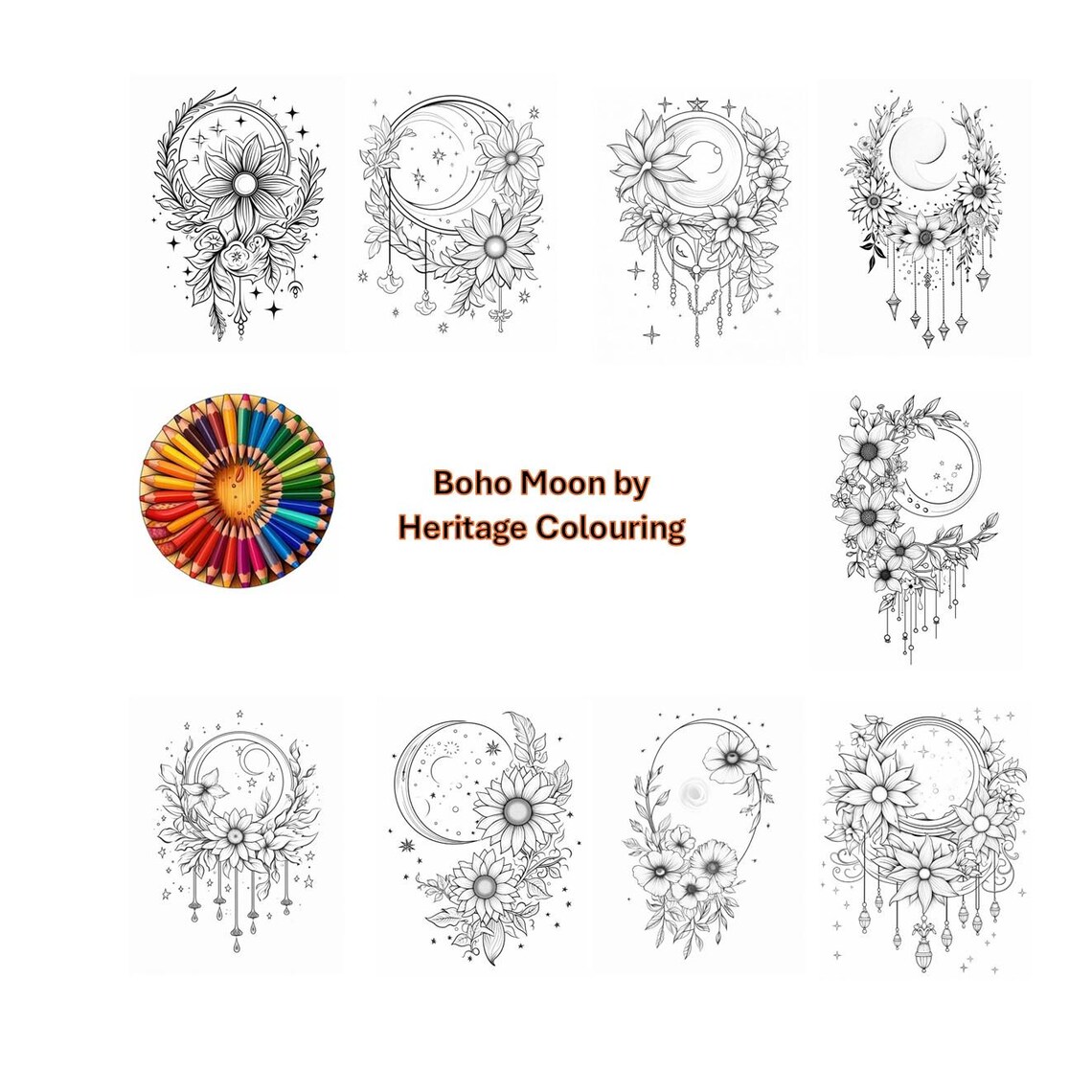Boho Moon Coloring Pages: Intricate Lunar Designs (printable PDF) - Etsy
