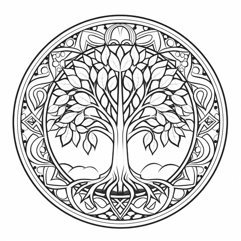 Mandala Tree Coloring Pages: 98 Zen Designs (PDF Download) - Etsy