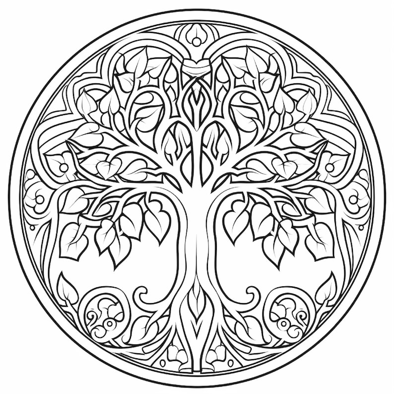 98 Mandala Tree Coloring Pages: Relaxing Designs (JPG & PNG - Digital ...