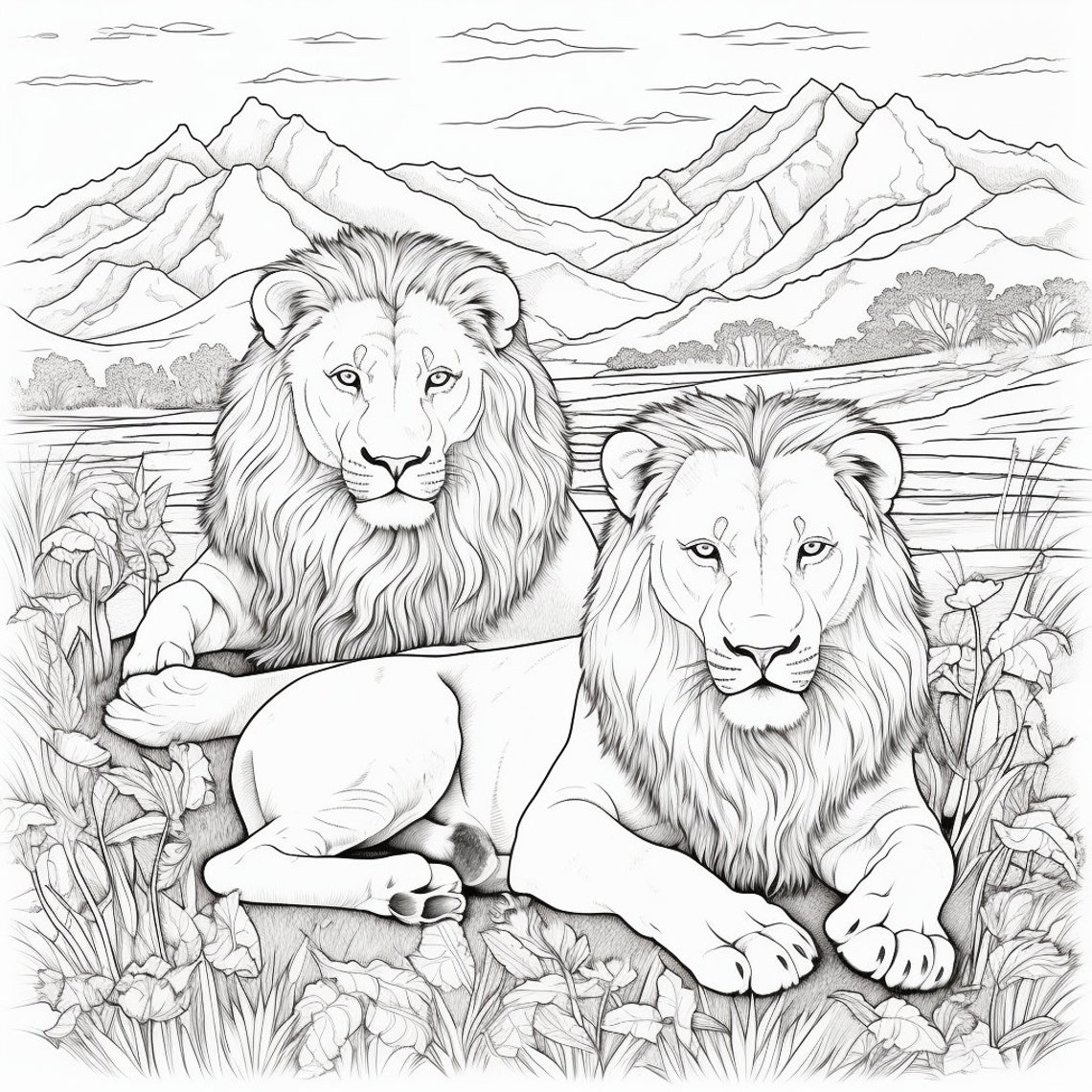 Five Printable Lion Coloring Pages PDF Download for Kids & Adults - Etsy