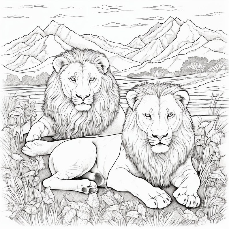 Five Printable Lion Coloring Pages - PDF Download for Kids & Adults - Etsy