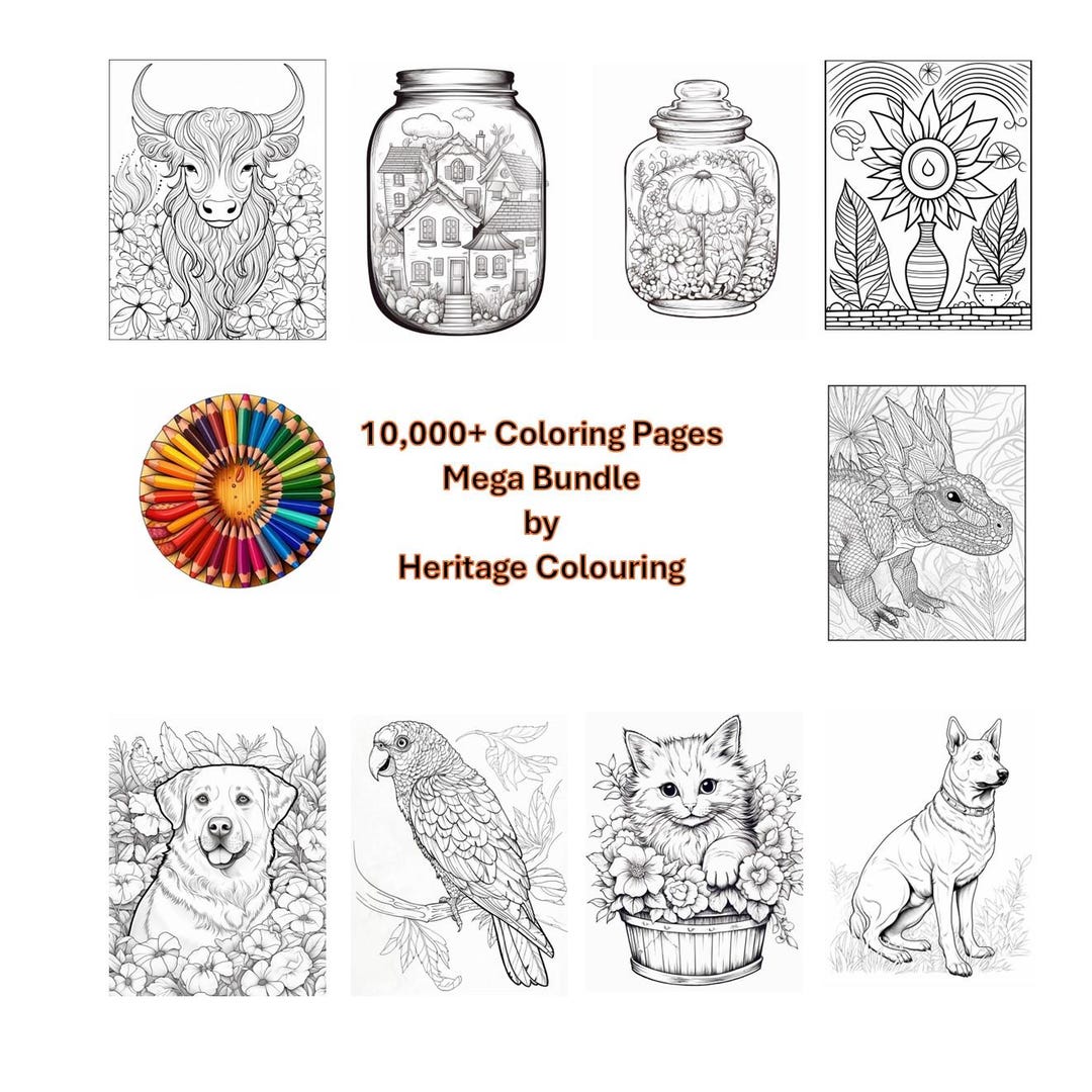 10,000+ Printable Coloring Pages Bundle | Fantasy, Animals, Mandalas ...