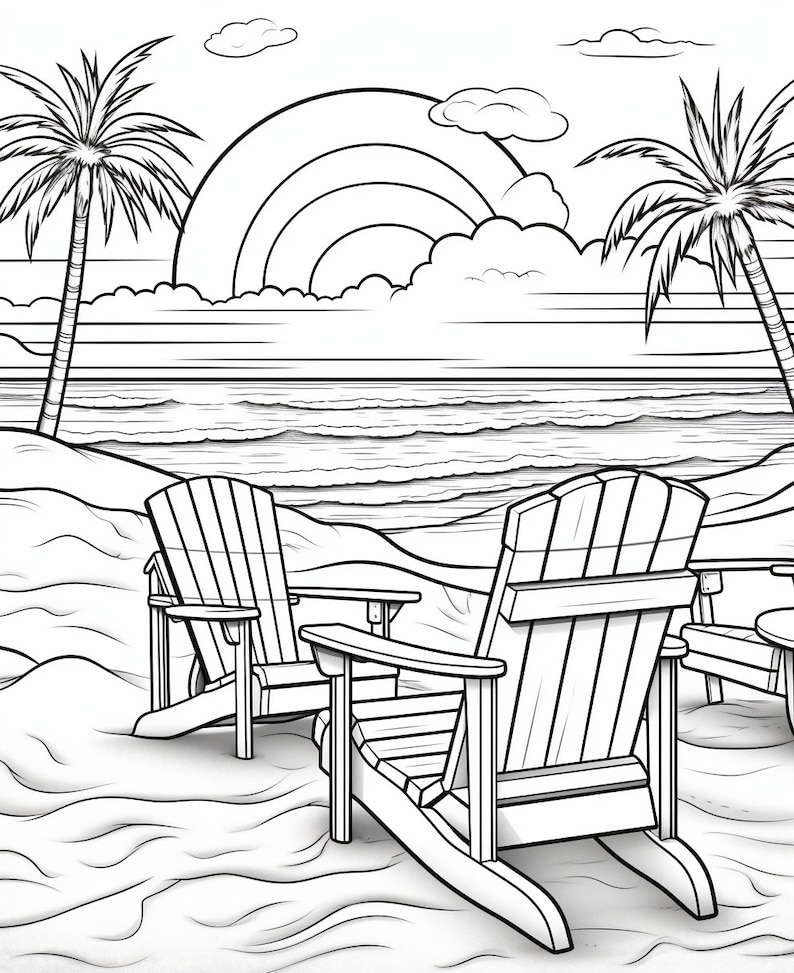 Beach Bliss: 10 Printable Coloring Pages for Relaxing Coastal Scenes - Etsy