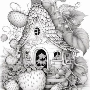 100 Strawberry House Coloring Pages PDF + 150 Extra PNG Files | Cute ...
