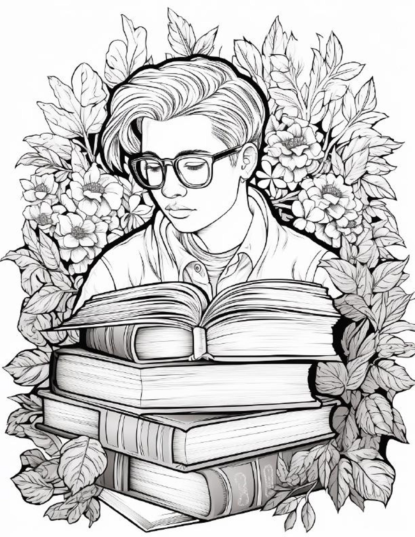 320 Colorable Illustrations: People Reading Books Download All Images ...