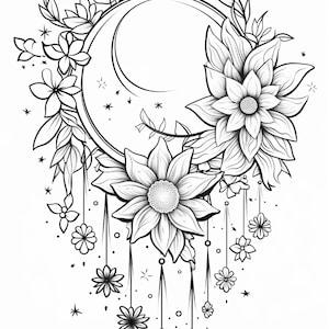 Boho Chic Moon Coloring Pages for Adults - Intricate Bohemian Lunar ...