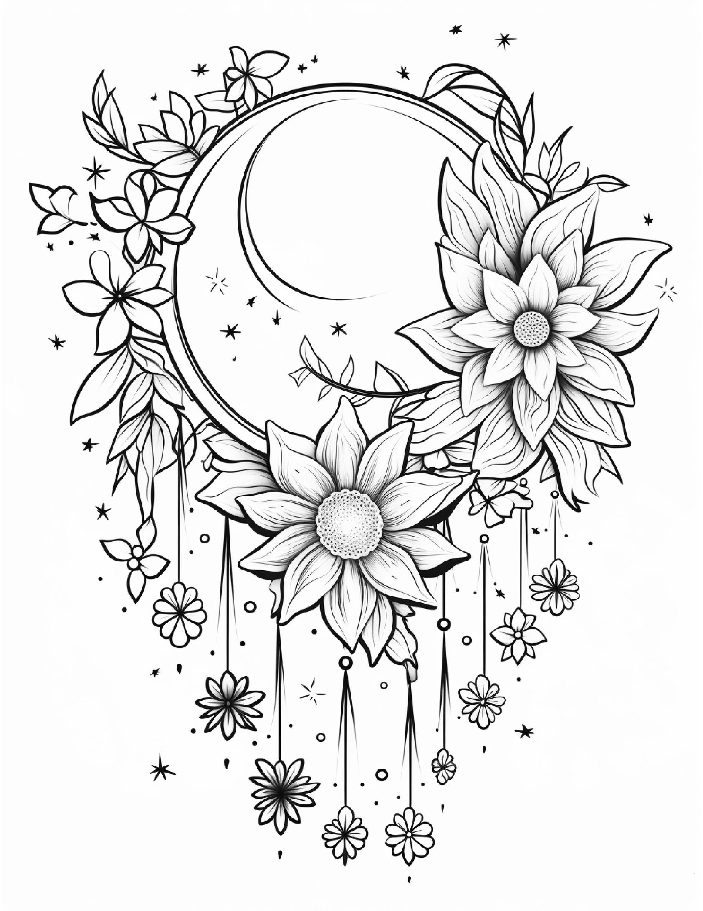 Boho Moon Coloring Pages: Intricate Lunar Designs (printable PDF) - Etsy