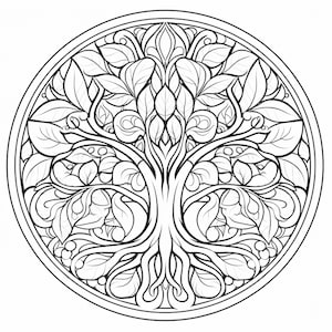 98 Mandala Tree Coloring Pages: Relaxing Designs (JPG & PNG - Digital ...