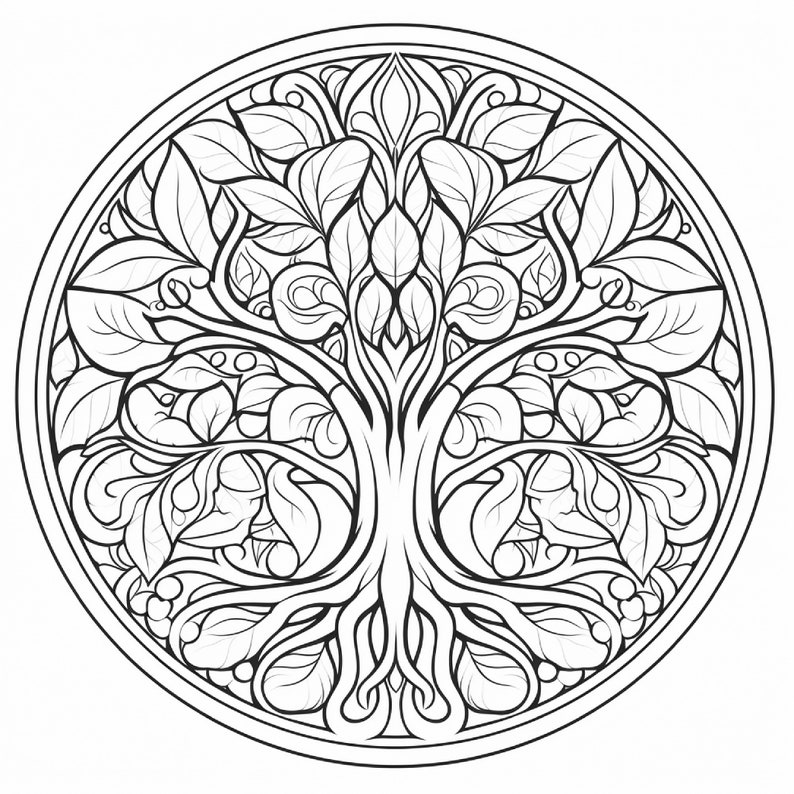 98 Mandala Trees Coloring Pages Instant Download JPG and PNG Formats ...