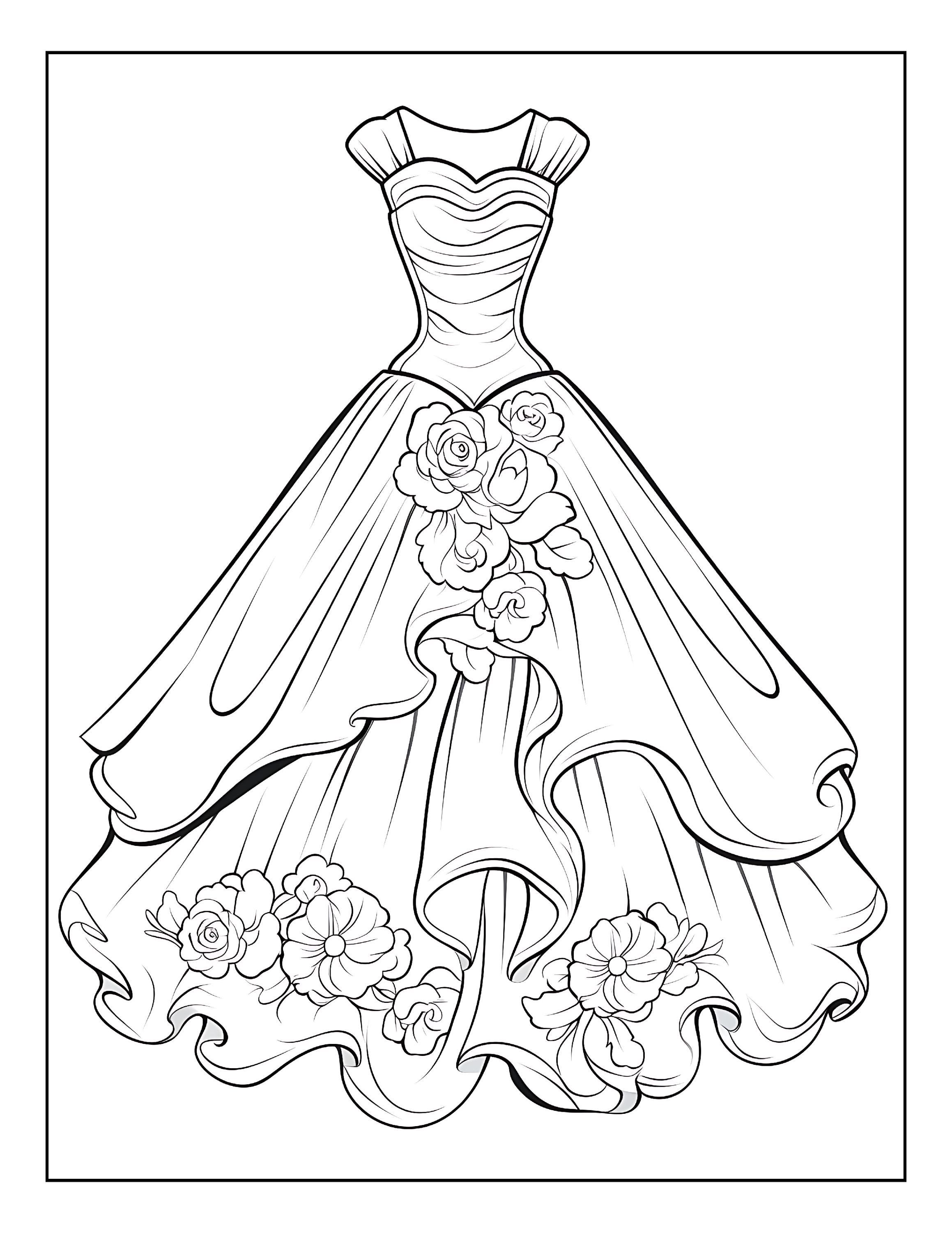 100 Dresses to Color - Instant PDF Download - Fashion Coloring Pages ...