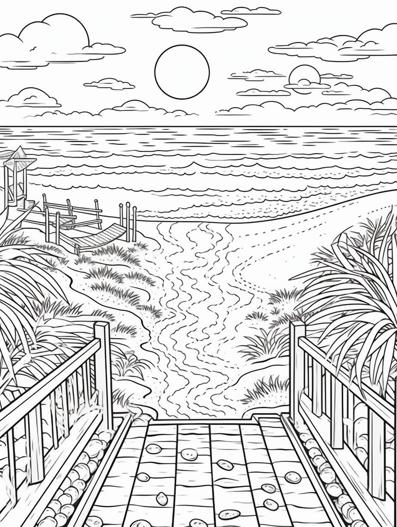 Beach Bliss: 10 Printable Coloring Pages for Relaxing Coastal Scenes - Etsy