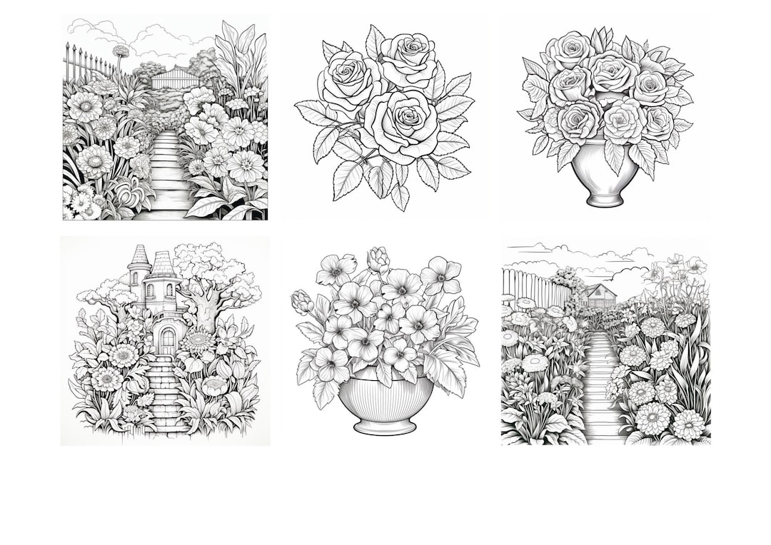 Blooming Delight: 700 Flower Coloring Pages. 100 in PDF + Extra 600 ...