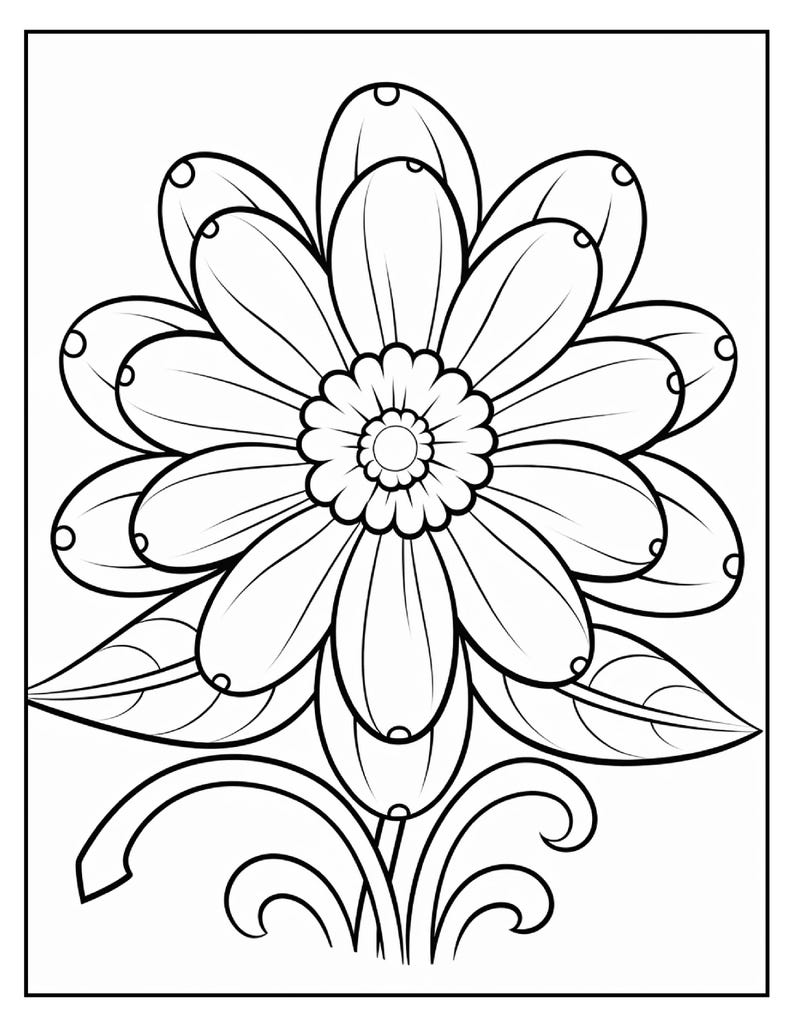 53 Easy Flower Coloring Pages Instant PDF Download Relaxing Floral ...