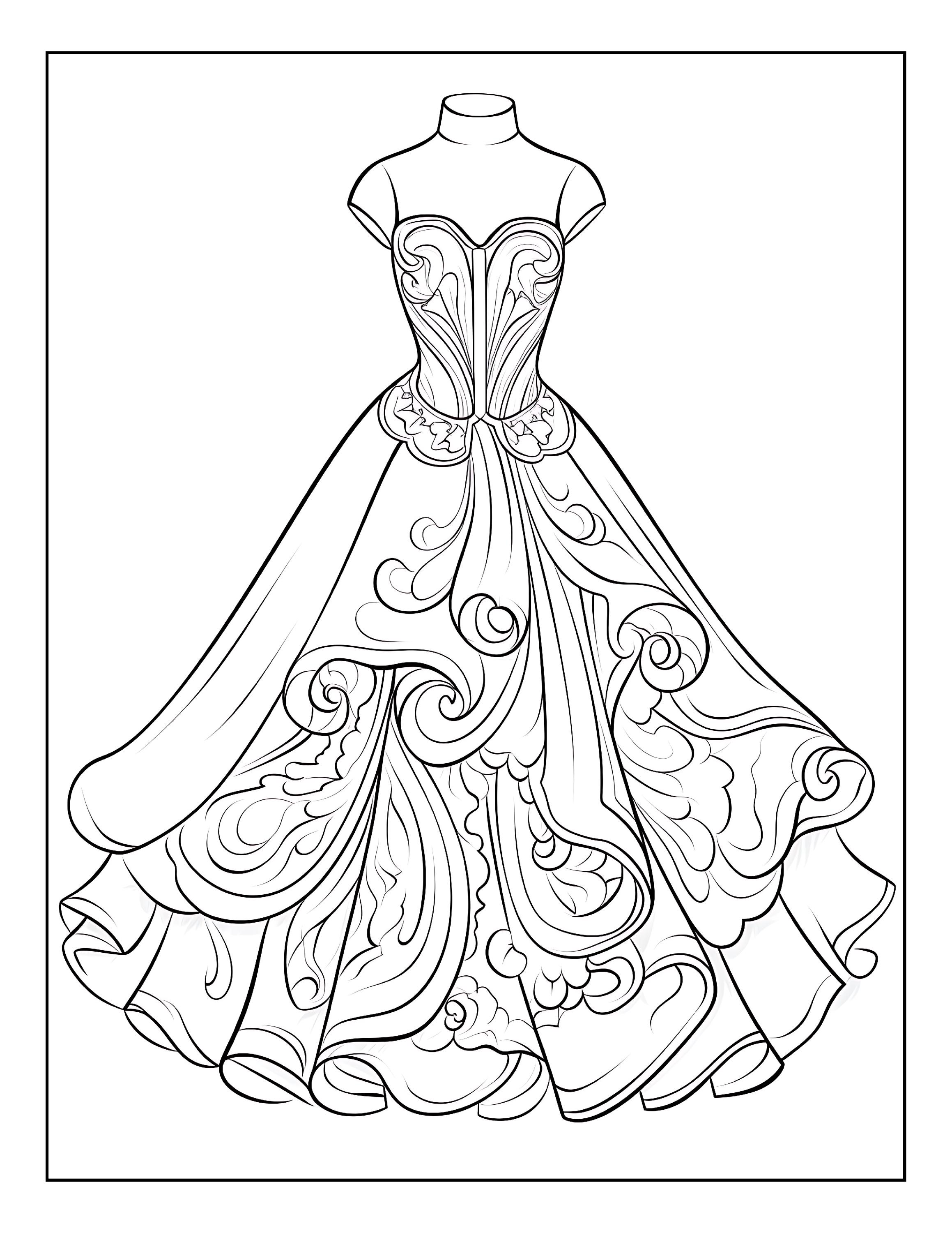 100 Dresses to Color - Instant PDF Download - Fashion Coloring Pages ...