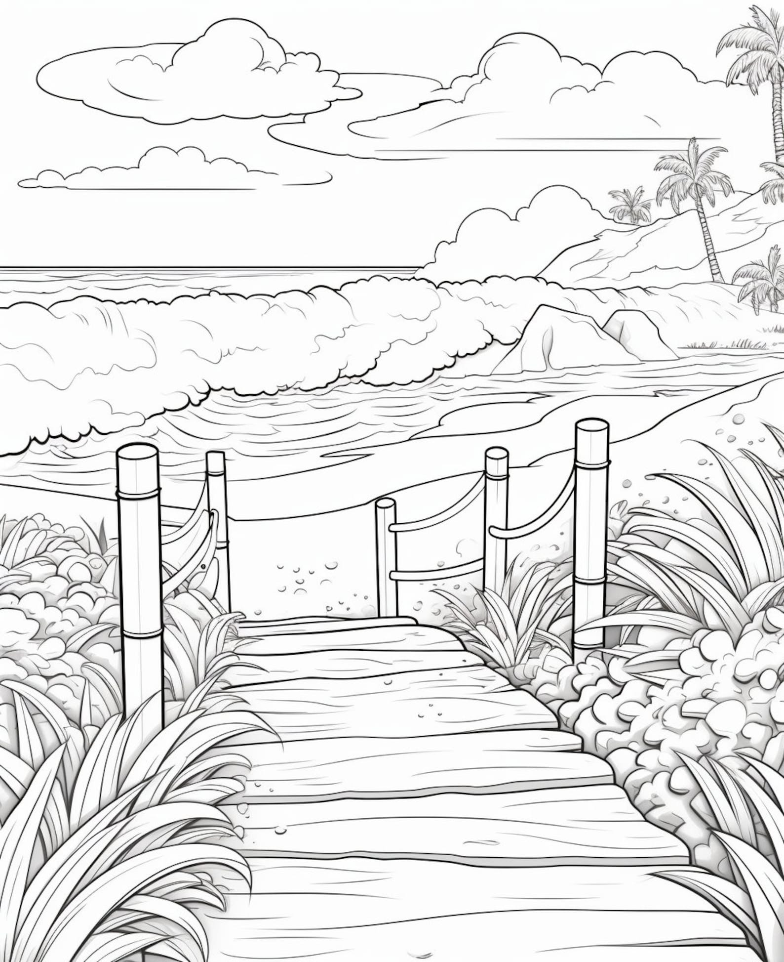 Beach Bliss: 10 Printable Coloring Pages for Relaxing Coastal Scenes - Etsy