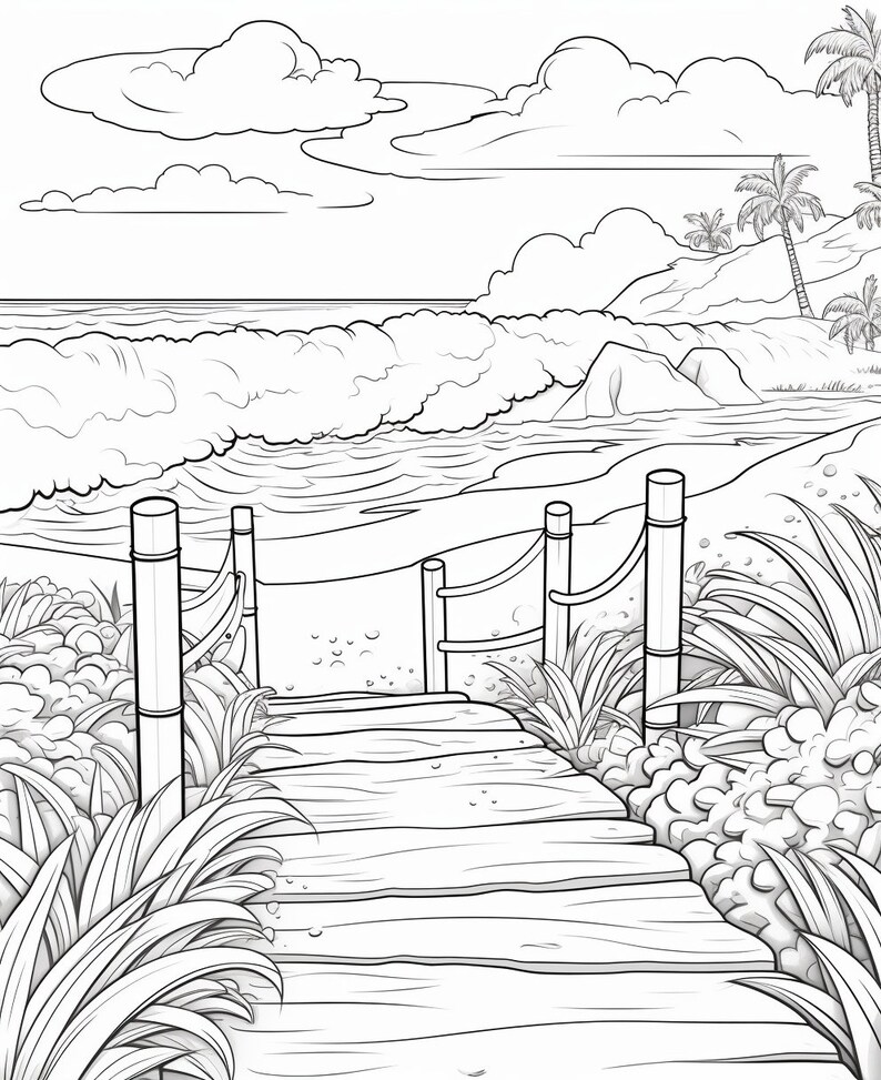 Beach Bliss: 10 Printable Coloring Pages for Relaxing Coastal Scenes - Etsy