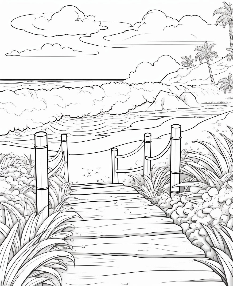Beach Bliss: 10 Printable Coloring Pages for Relaxing Coastal Scenes - Etsy