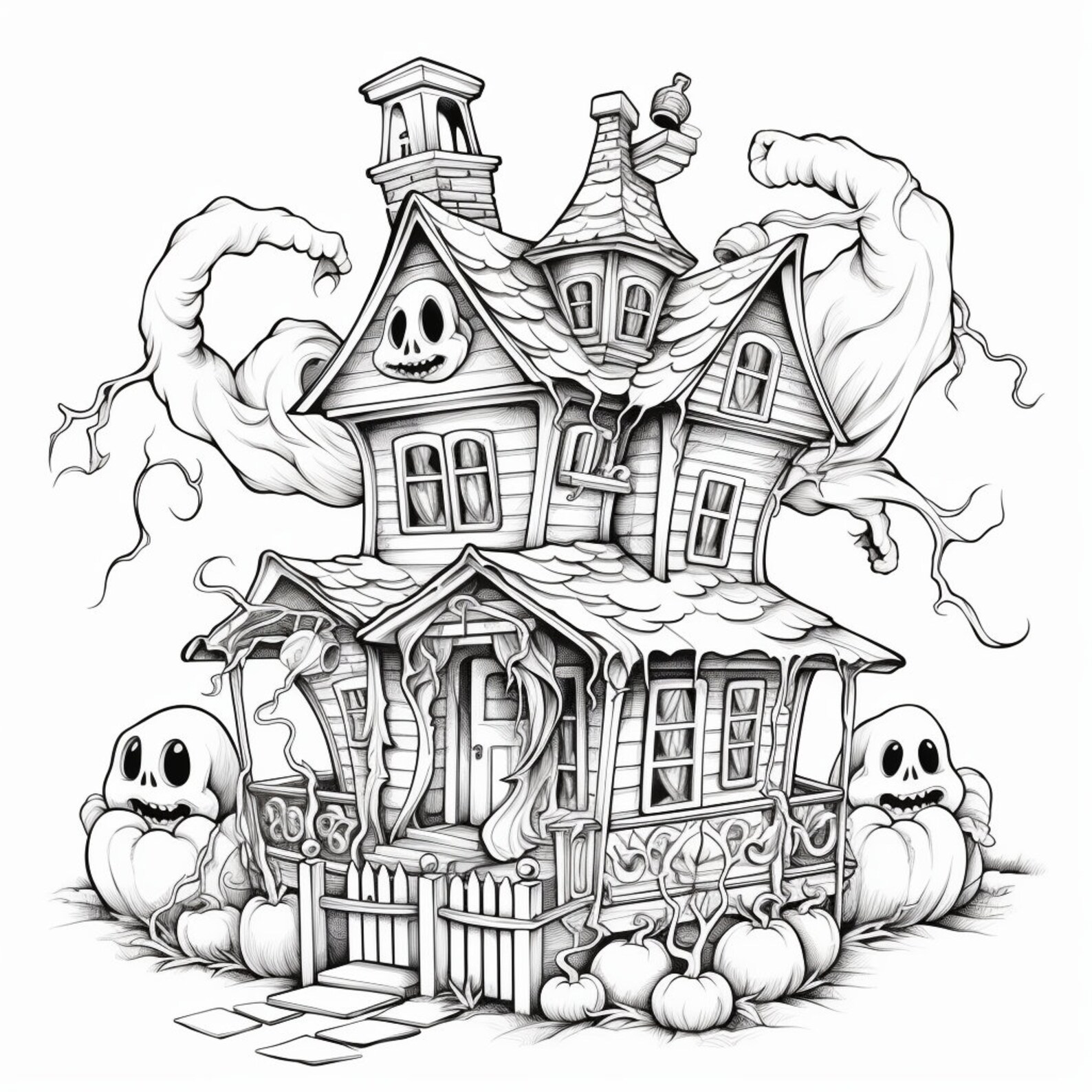 Eerie Escapes: 61 Haunted House Coloring Pages for Spooky Creativity - Etsy